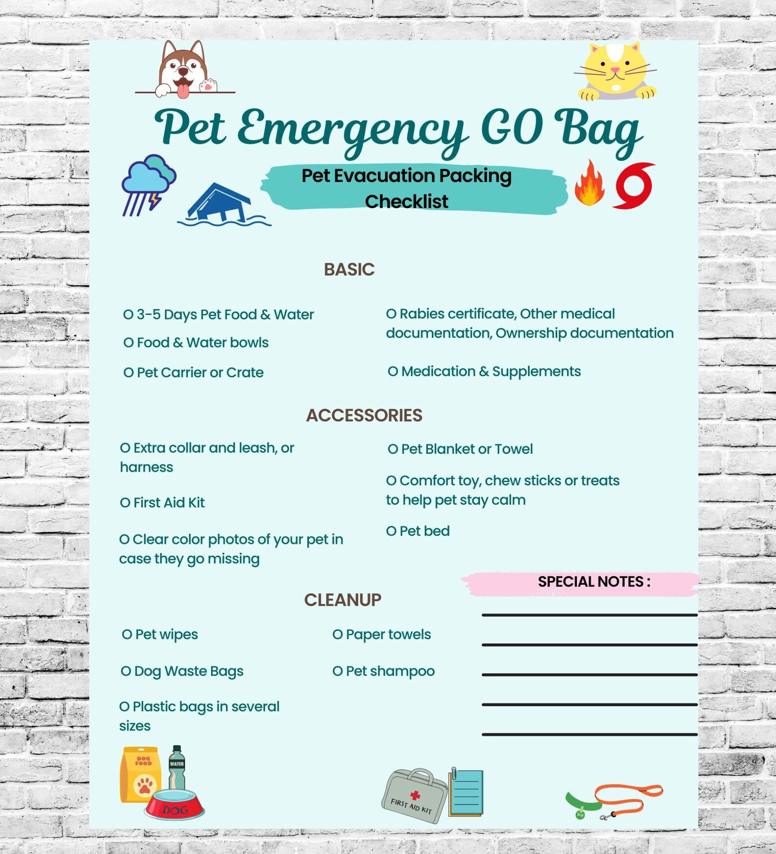 Emergency Preparedness Checklist for Dogs, Pet Emergency Checklist ...