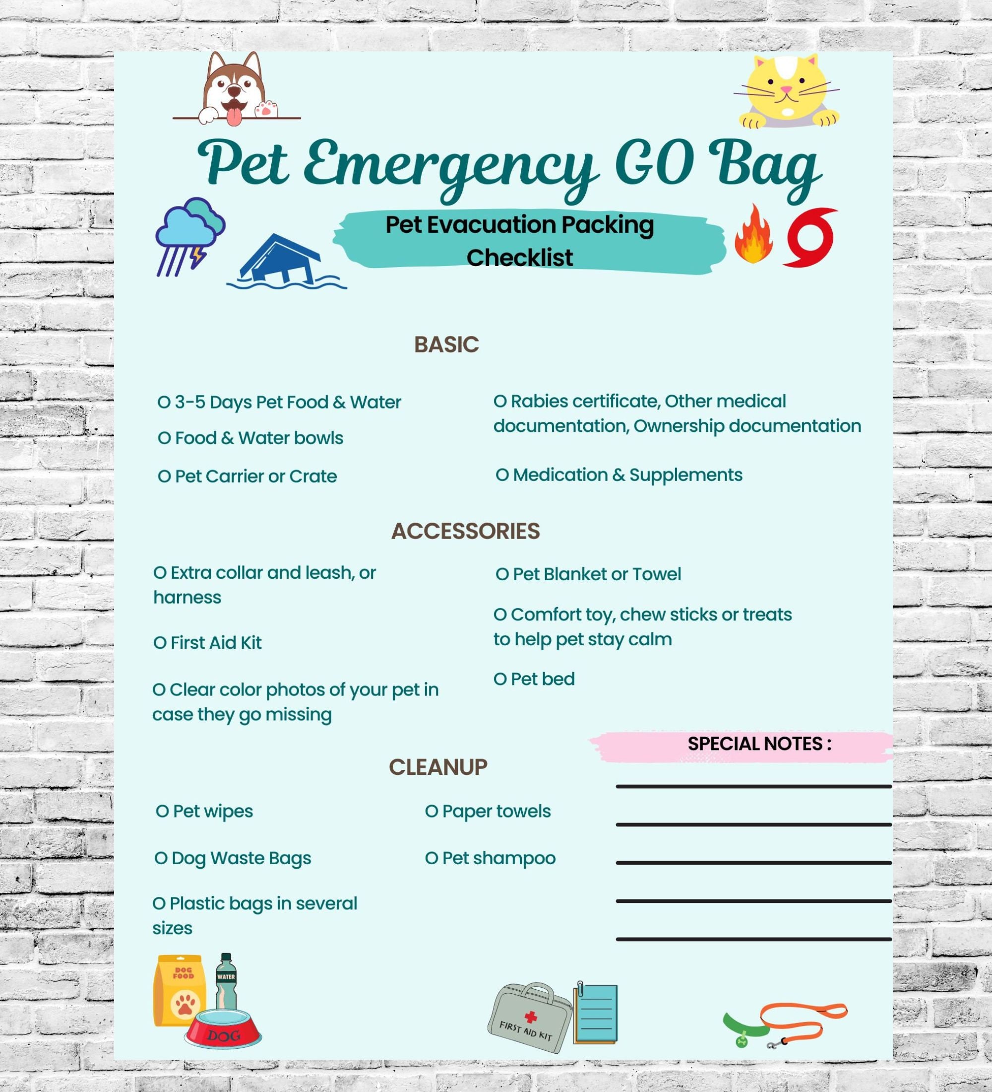 Emergency Preparedness Checklist for Dogs, Pet Emergency Checklist ...