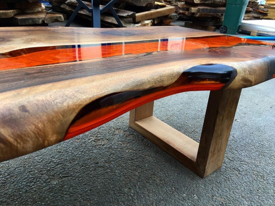 Orange Epoxy Resin Dining Table, Mid Century Modern, Personalized Home ...