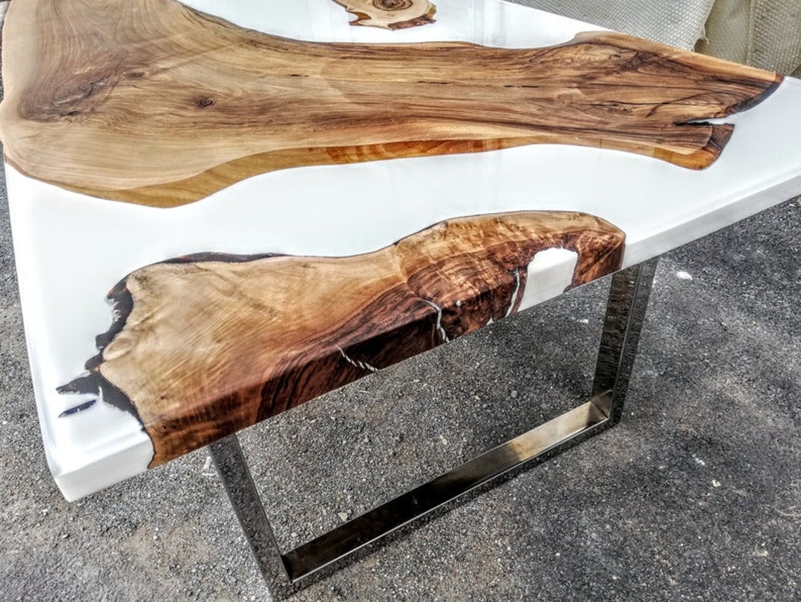 White Epoxy Resin Dining Room Table, Personalized Home Decor, Mid ...