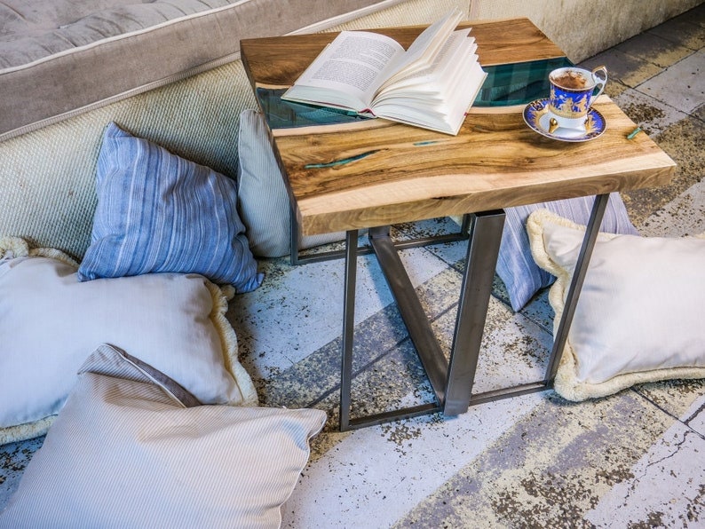 Blue Square Shape Epoxy Resin Coffee Table, Mid Century Modern ...