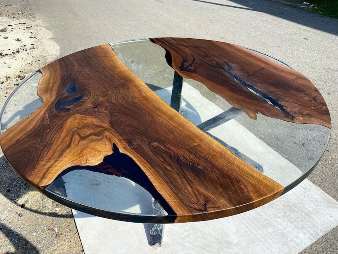 Clear Epoxy Resin Round Coffee Table, Custom Wooden Furniture ...