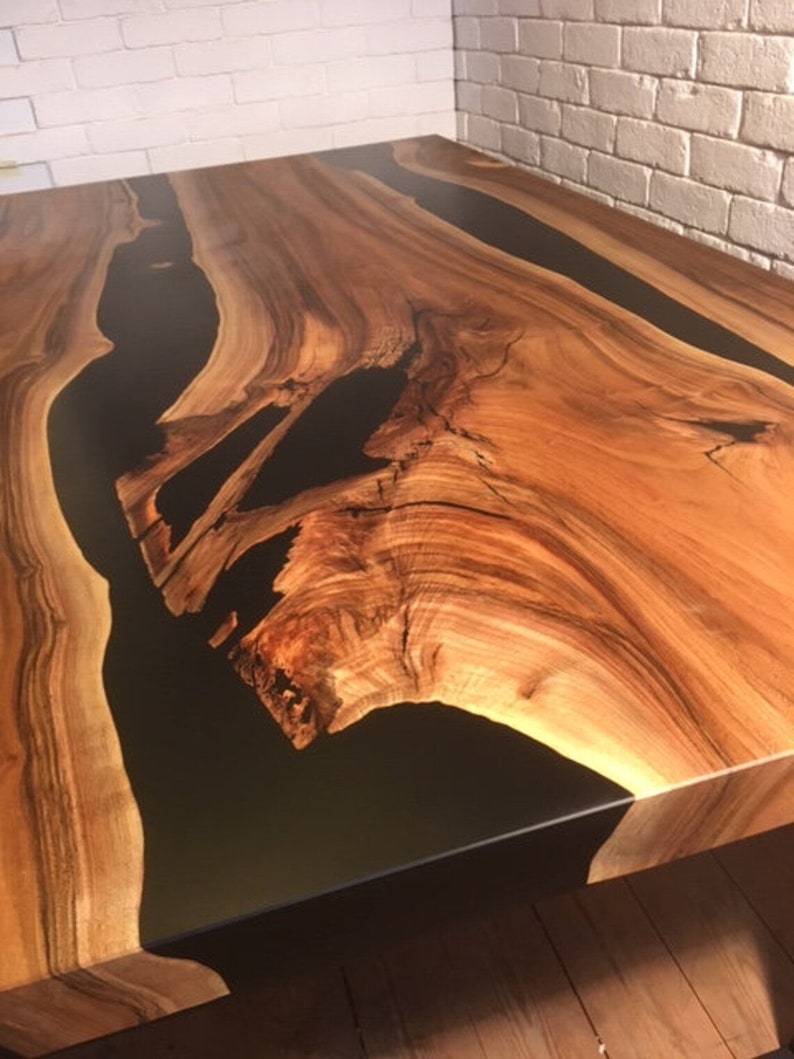 Black Epoxy River Dining and Coffee Table Top, Custom Resin Garden ...