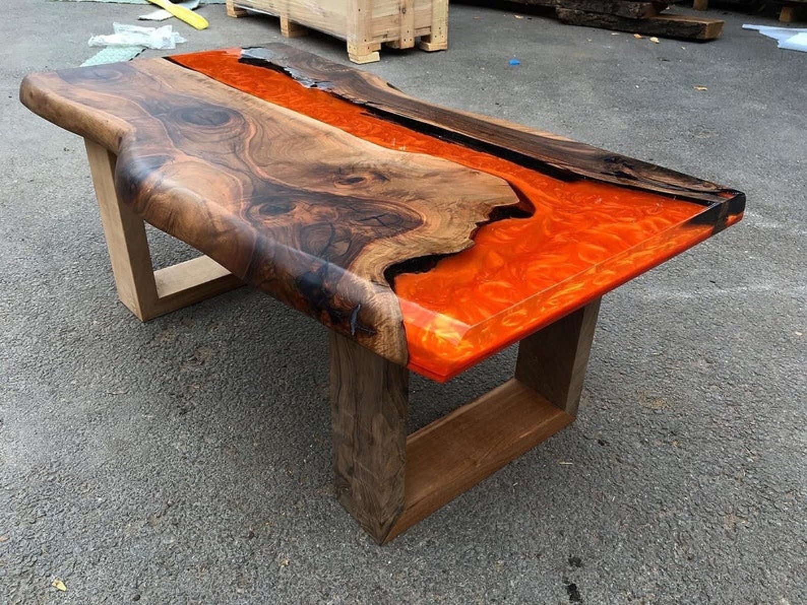 Orange Epoxy Resin Dining Table, Mid Century Modern, Personalized Home ...
