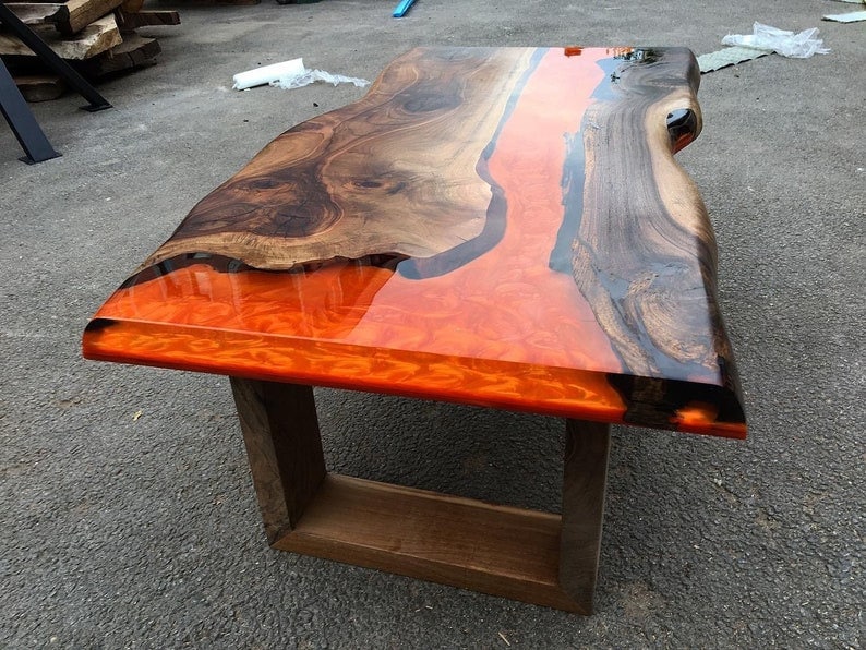 Orange Epoxy Resin Dining Table, Mid Century Modern, Personalized Home ...
