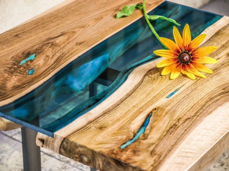 Blue Square Shape Epoxy Resin Coffee Table, Mid Century Modern ...