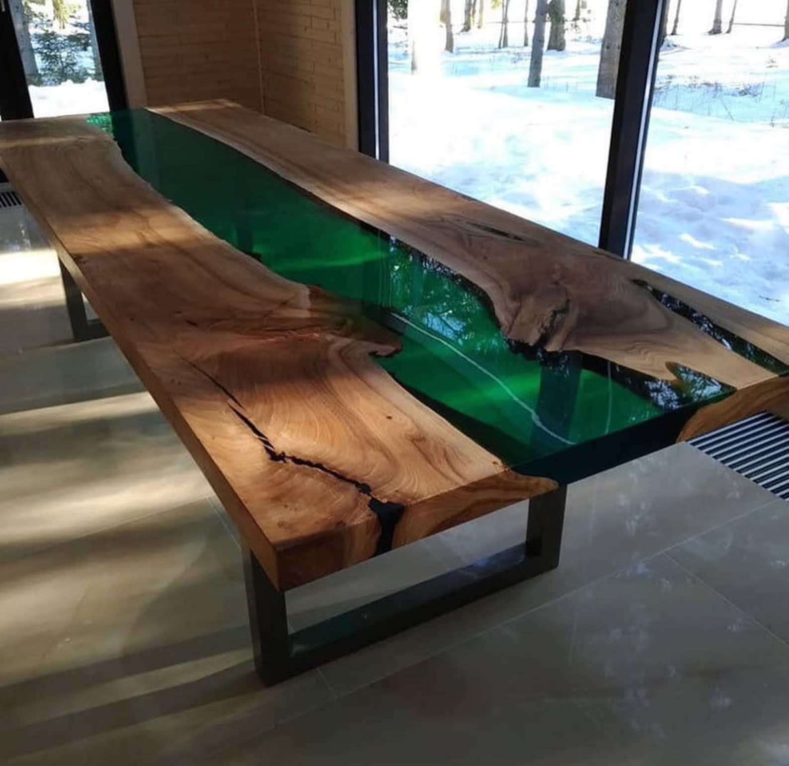 Green Epoxy Resin Dining Room Table, Personalized Home Decor, Mid ...