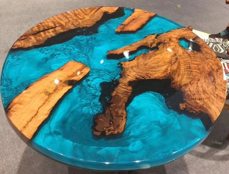 Round Blue Resin River Coffee Table, Epoxy Center Table Top ...