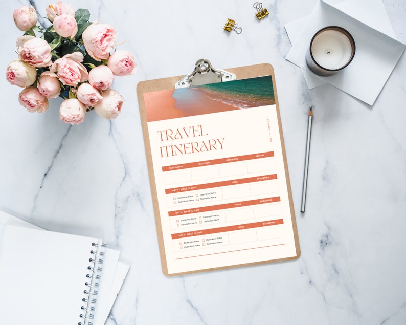 Travel Itinerary Template, Tablet & Mobile Itinerary, Aesthetic Travel ...