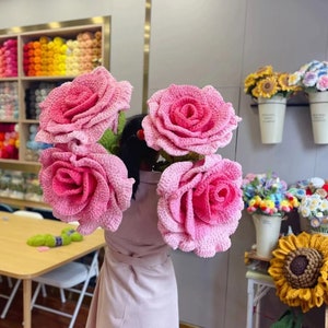 Big Rose Crochet Pattern - Crochet Flower Pattern Hanging Knitted Rose ...