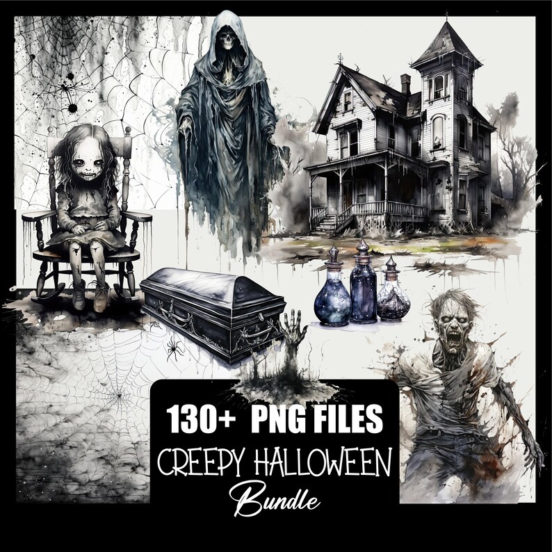 138 Halloween PNG Bundle, Spooky Season Printable Designs, Horror ...