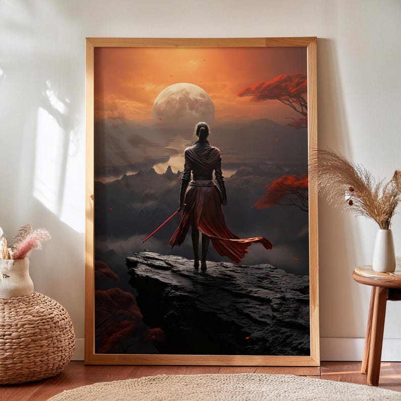 Female Samurai Wall Art, Japanese Warrior Print, Digital Samurai Decor, Japanese Style Art ...