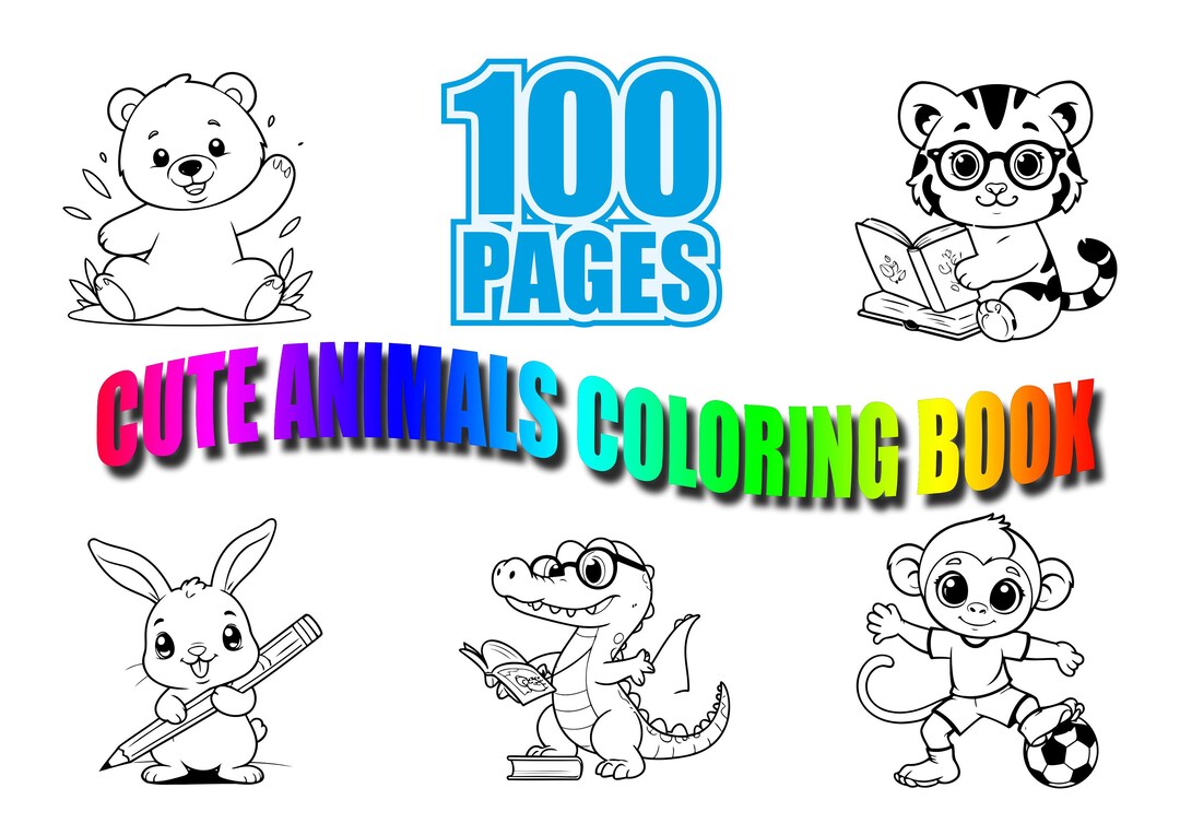 Cute Animals Coloring Pages for Kids, 100 Pages - Etsy
