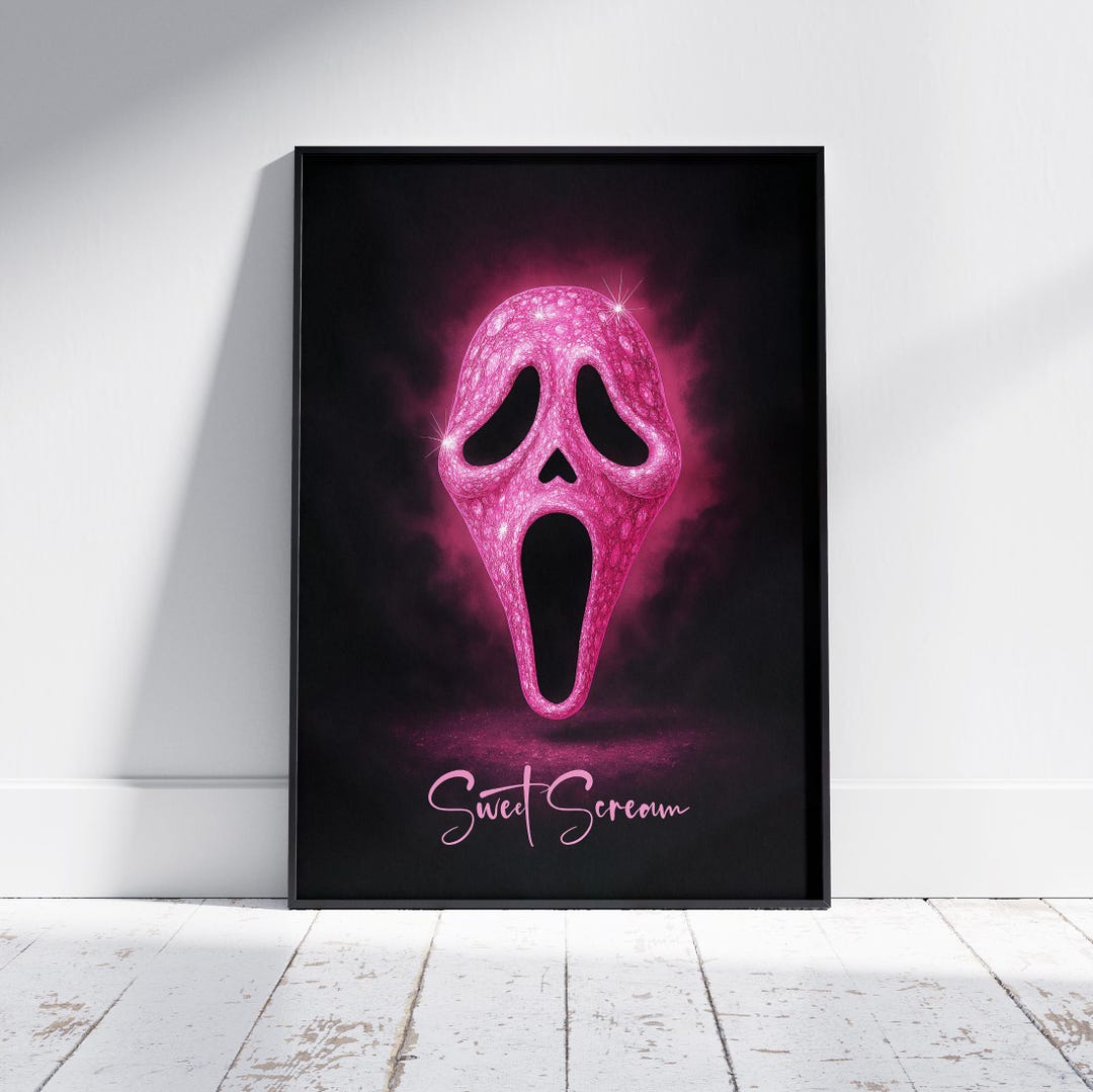 Pink Ghost Wall Art | Scream Poster Y2K Room Decor | Dopamine Digital ...