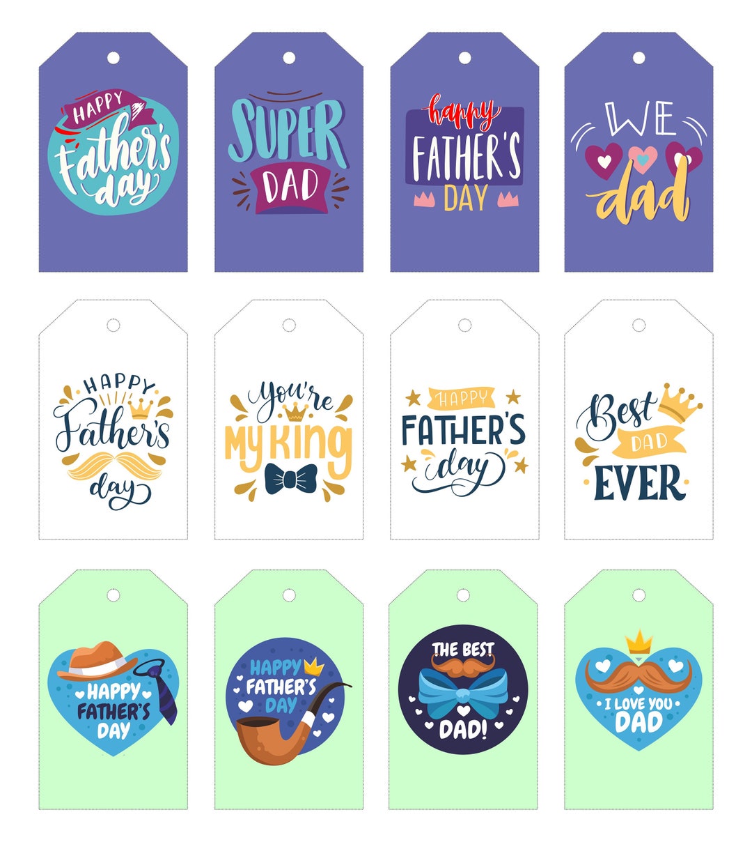 PRINTABLE Father's Day Gift Tags 12 Styles Daddy, Dadtags Download Dad ...