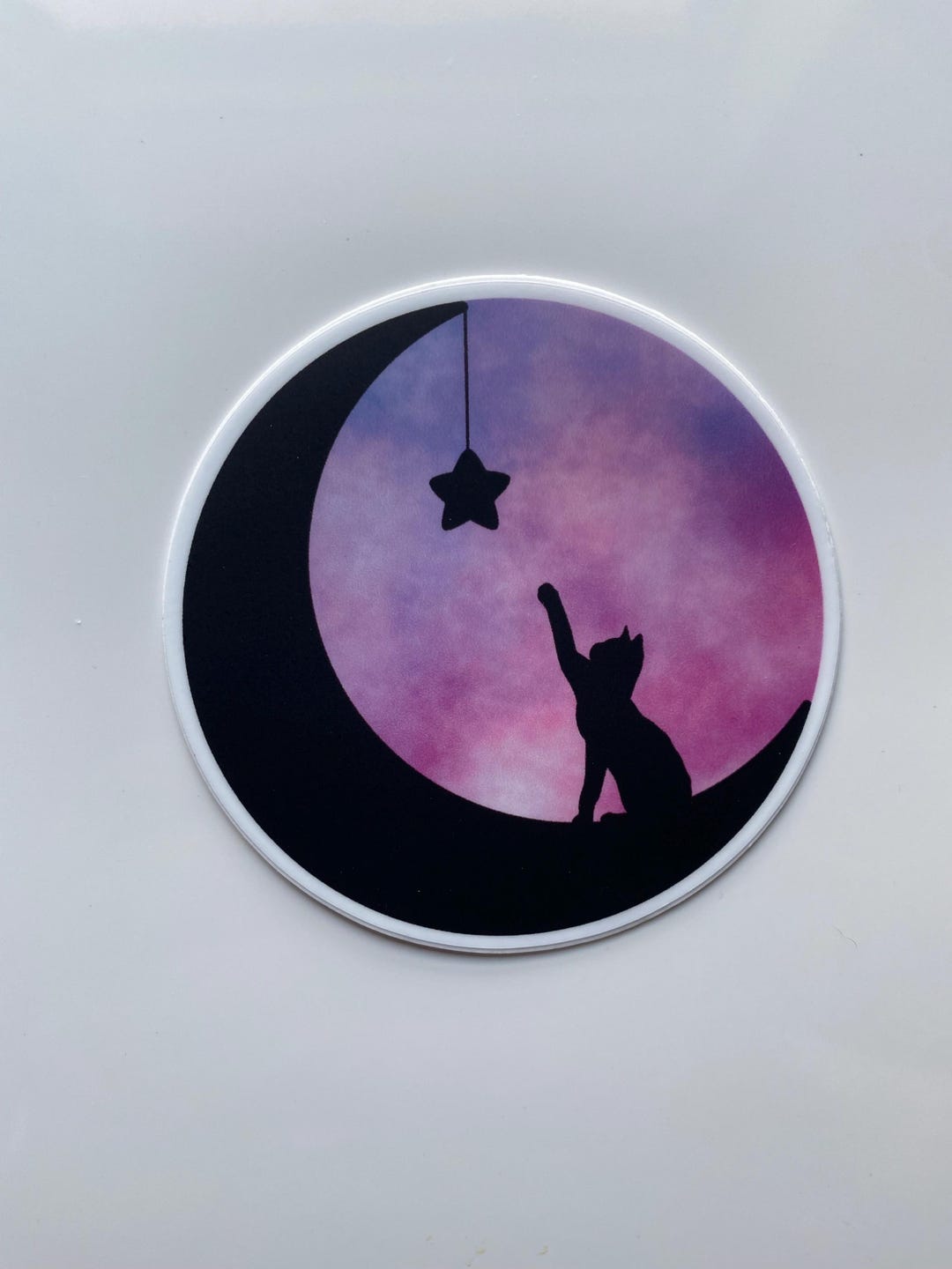 Cat Playing Stars and Moon Sticker, Moon Sticker, Cat Sticker, Vinyl ...
