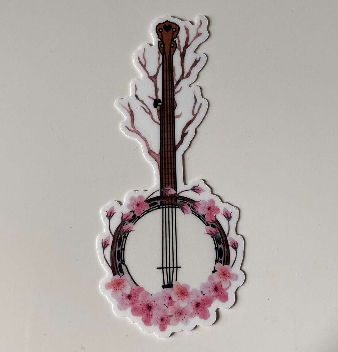 Banjo Cherry Blossom Sticker, Vinyl Sticker for Laptops, Phone, Car ...