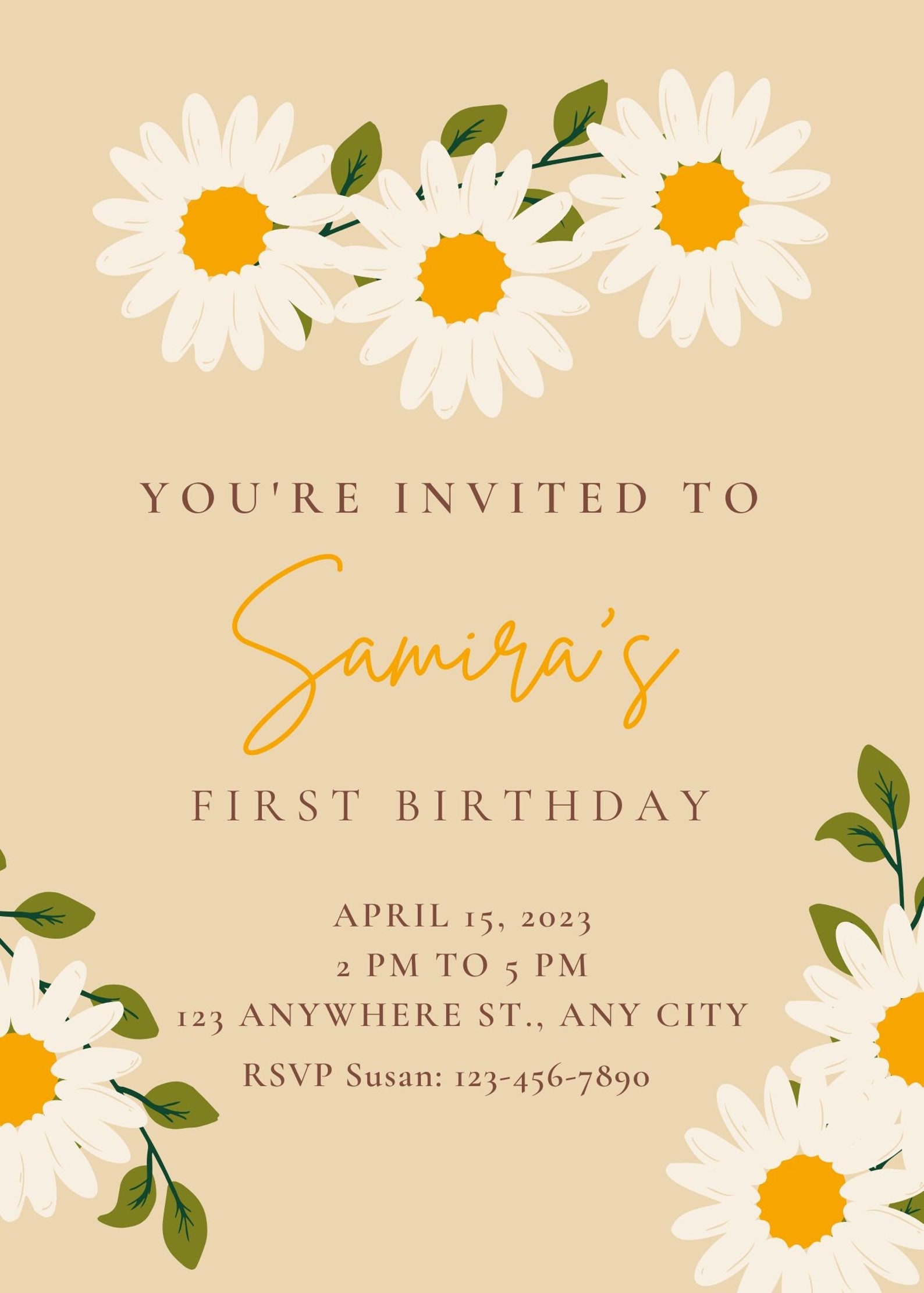 Printable Daisy Invitation, 1st Birthday Invitation, Floral Invitation ...