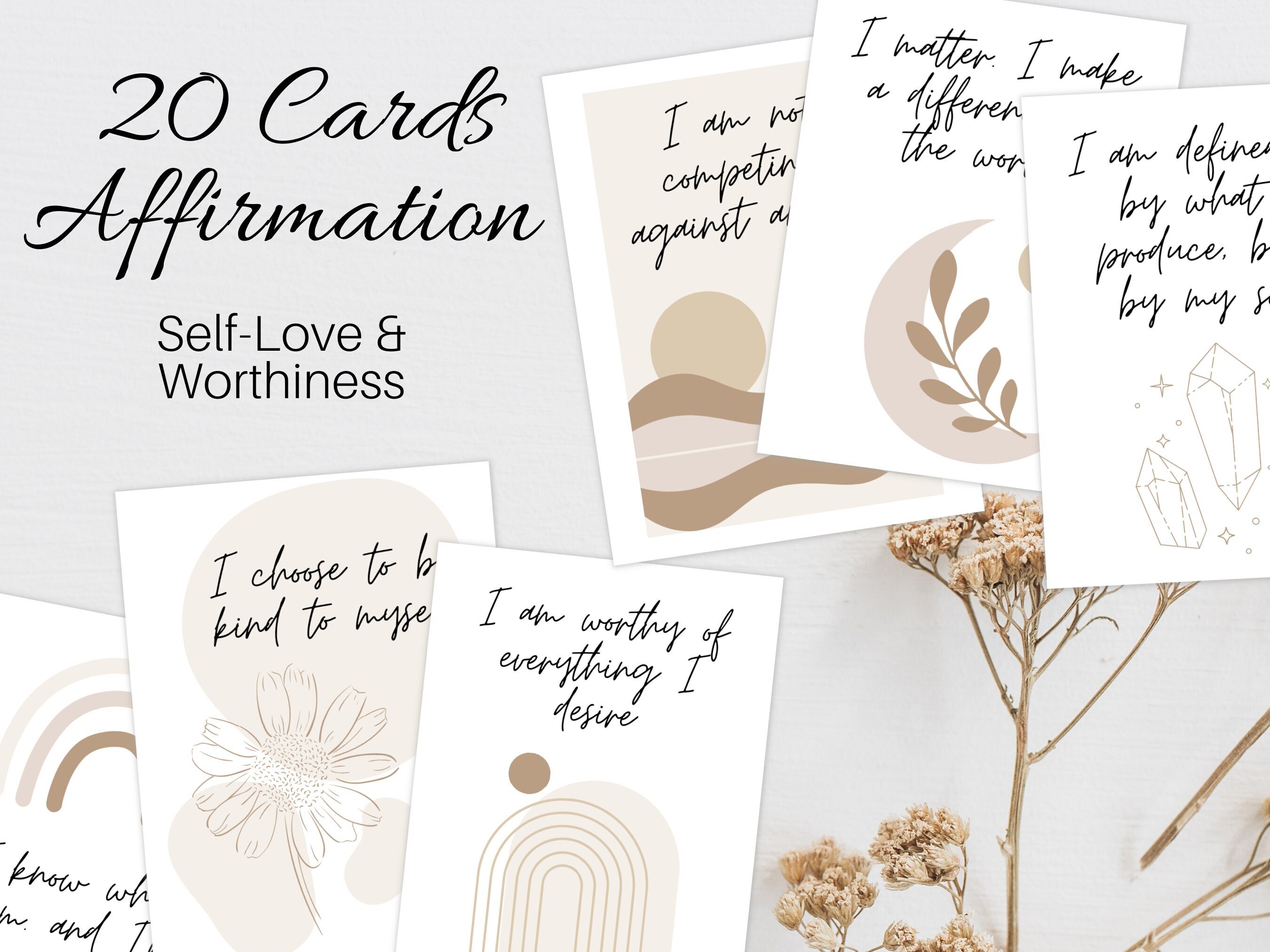 Boho Printable Affirmation Cards, Self-love & Worthiness, Positive ...