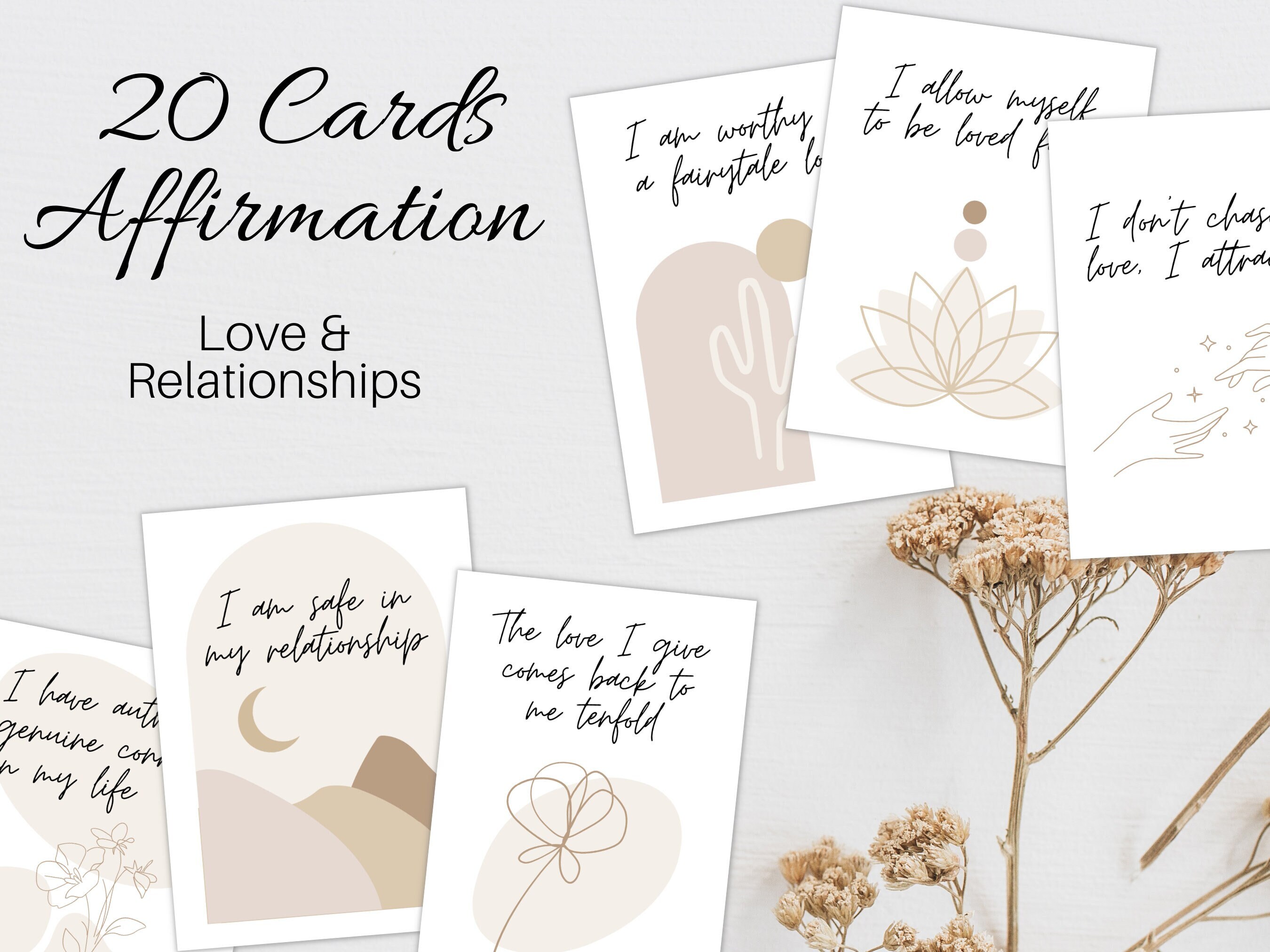 Boho Printable Affirmation Cards, Love & Relationships, Positive ...