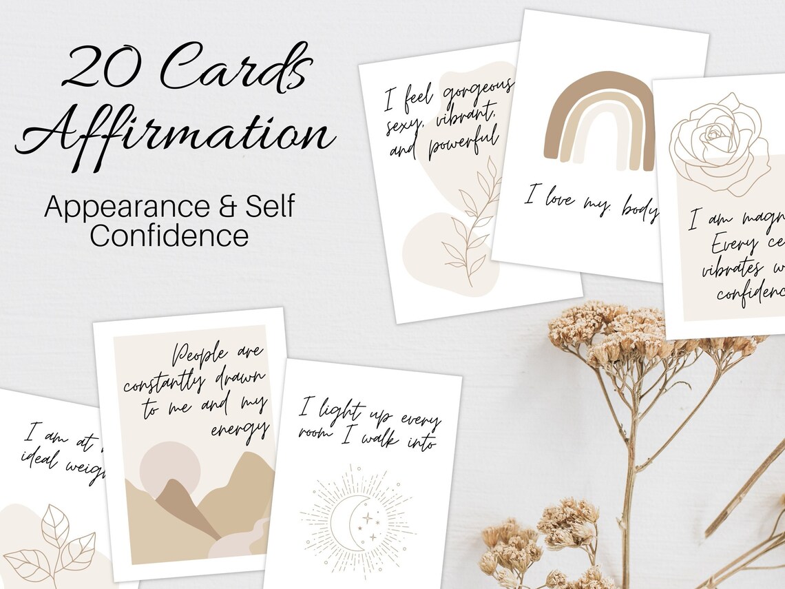 Boho Printable Affirmation Cards, Confidence & Appearance, Positive ...
