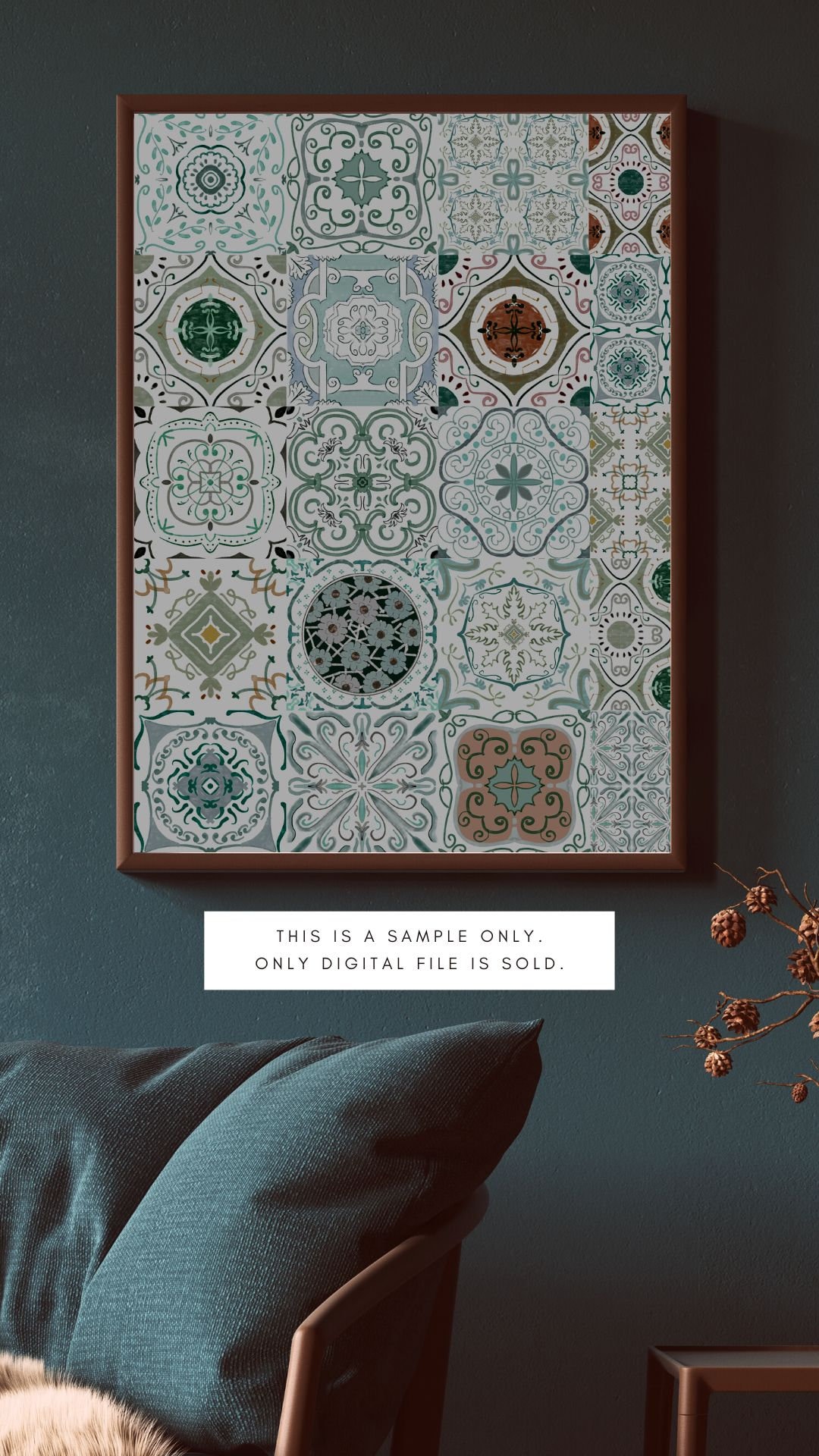 Portuguese Tiles Digital Paper, Moroccan Digital Paper, " Green Tiles" Mosaic Patterns, Mosaic ...