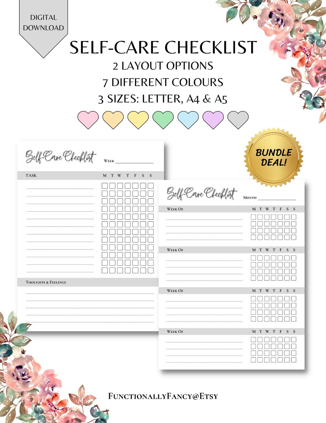 Self-care Checklist, Cute Self-care Checklist, Selfcare Journal Tracker ...