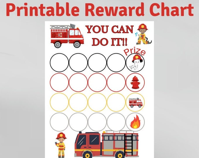 Firetruck Reward Chart, Printable Firetruck Potty Training Chart for ...