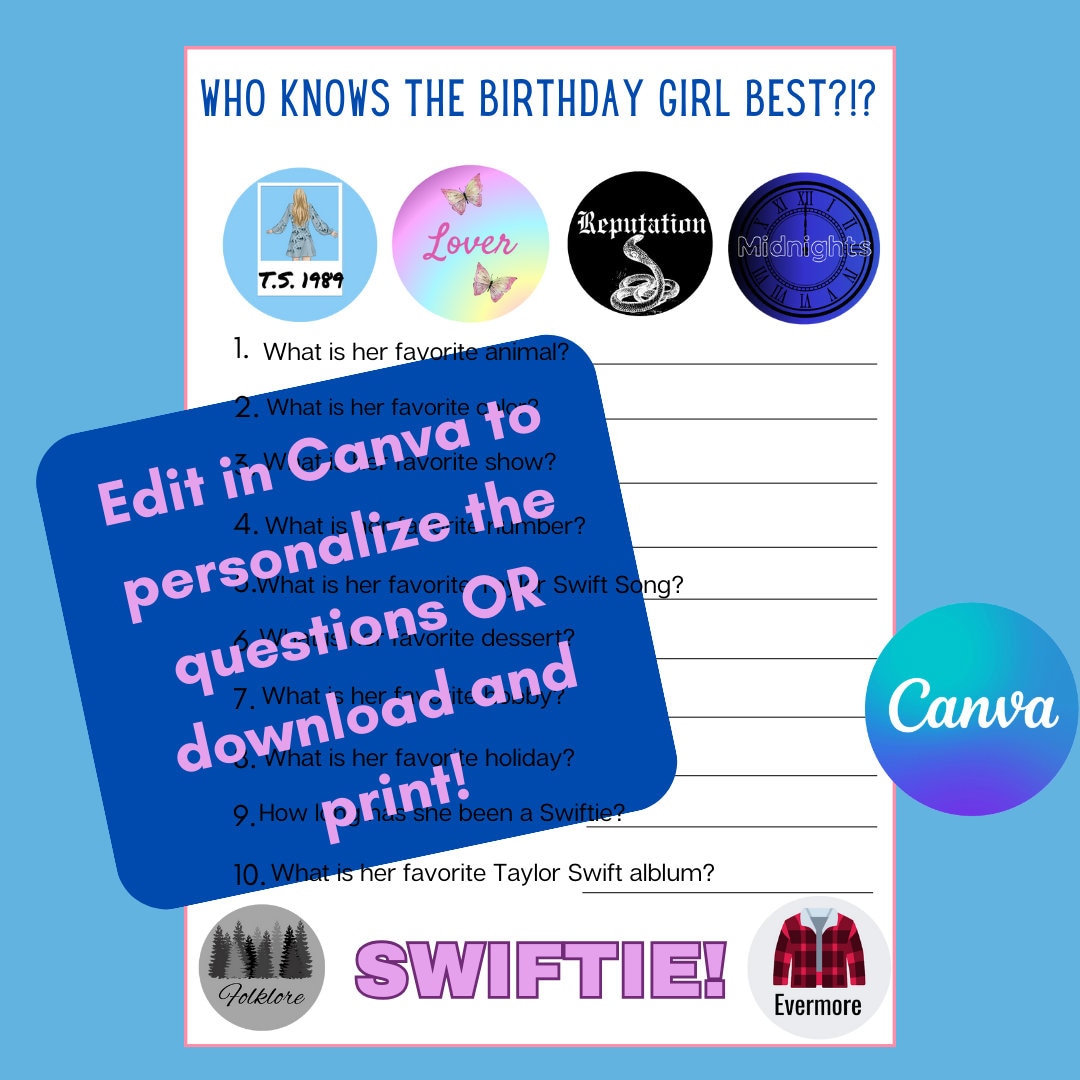 Taylor Swift Birthday Game, Taylor Swift Game, Birthday Game, Eras Tour ...