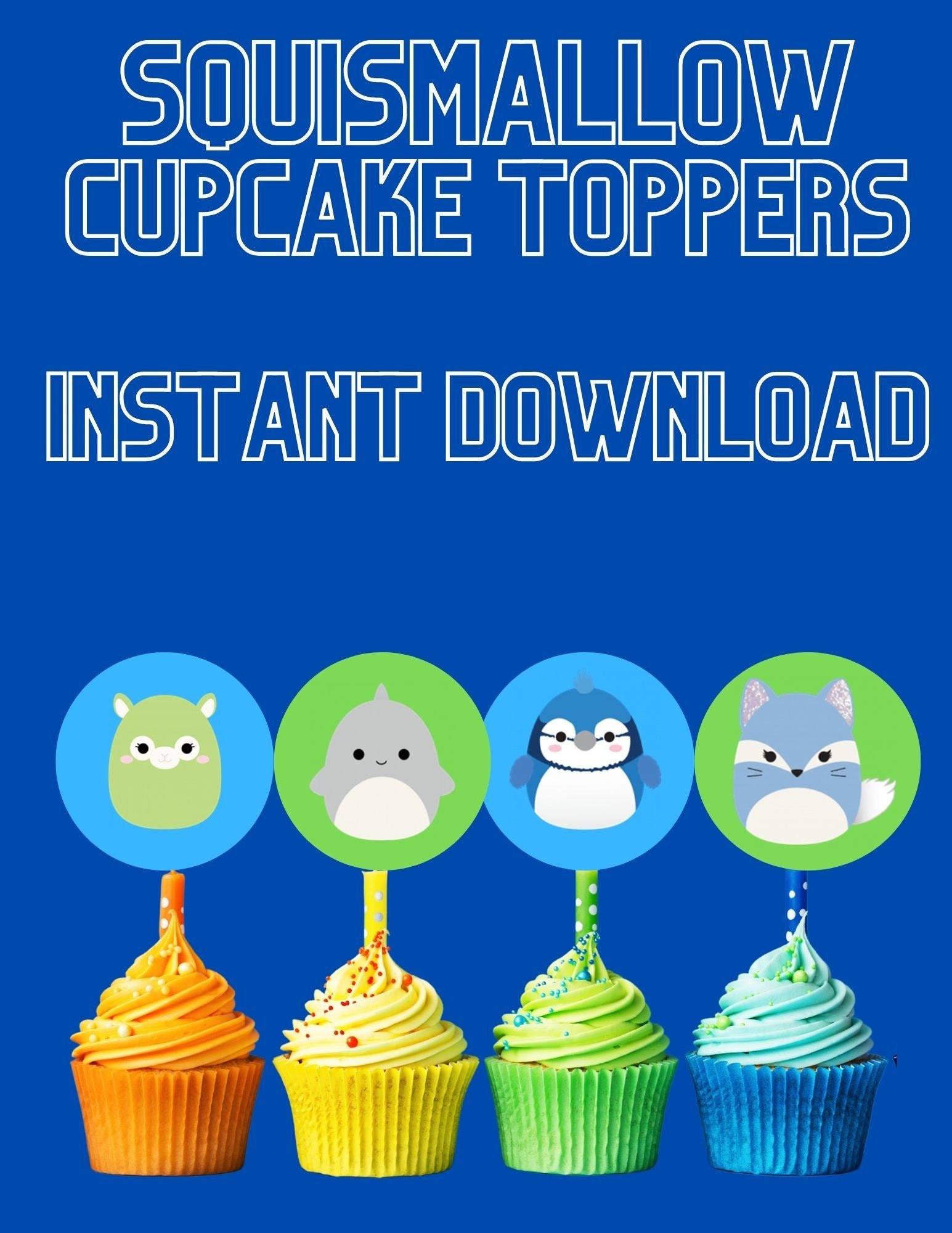 Blue and Green Squishmallow Cupcake Toppers, Squishmallow Party ...