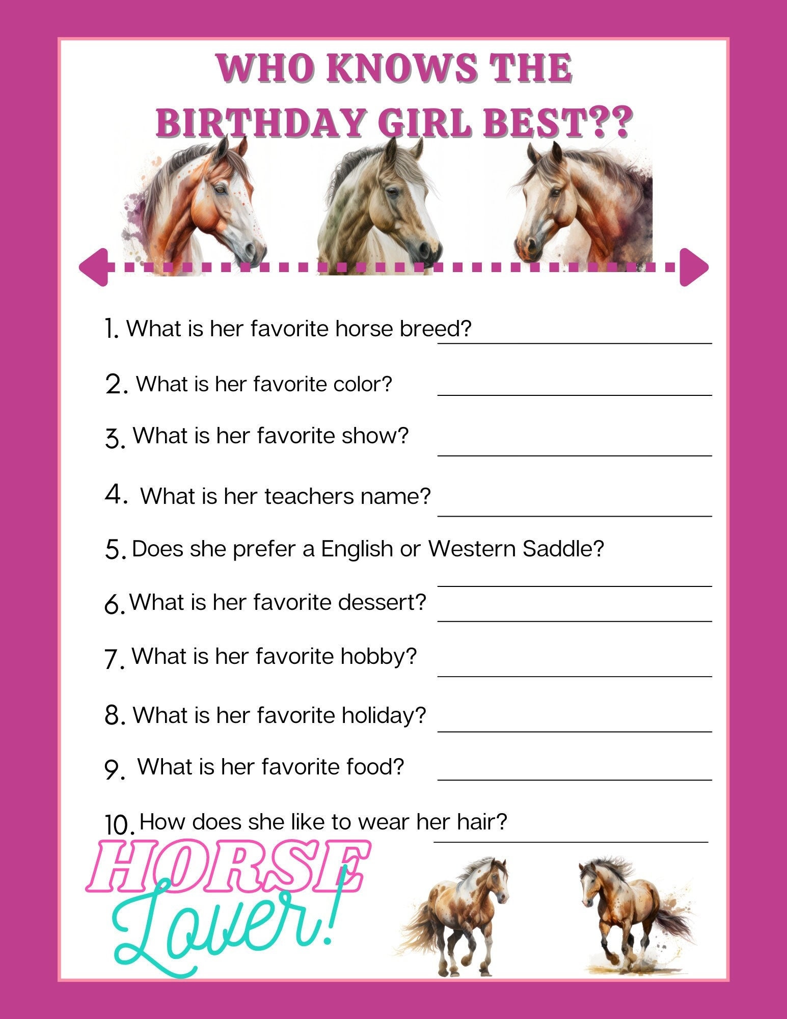 Horse Party Game, Birthday Party Game - Etsy