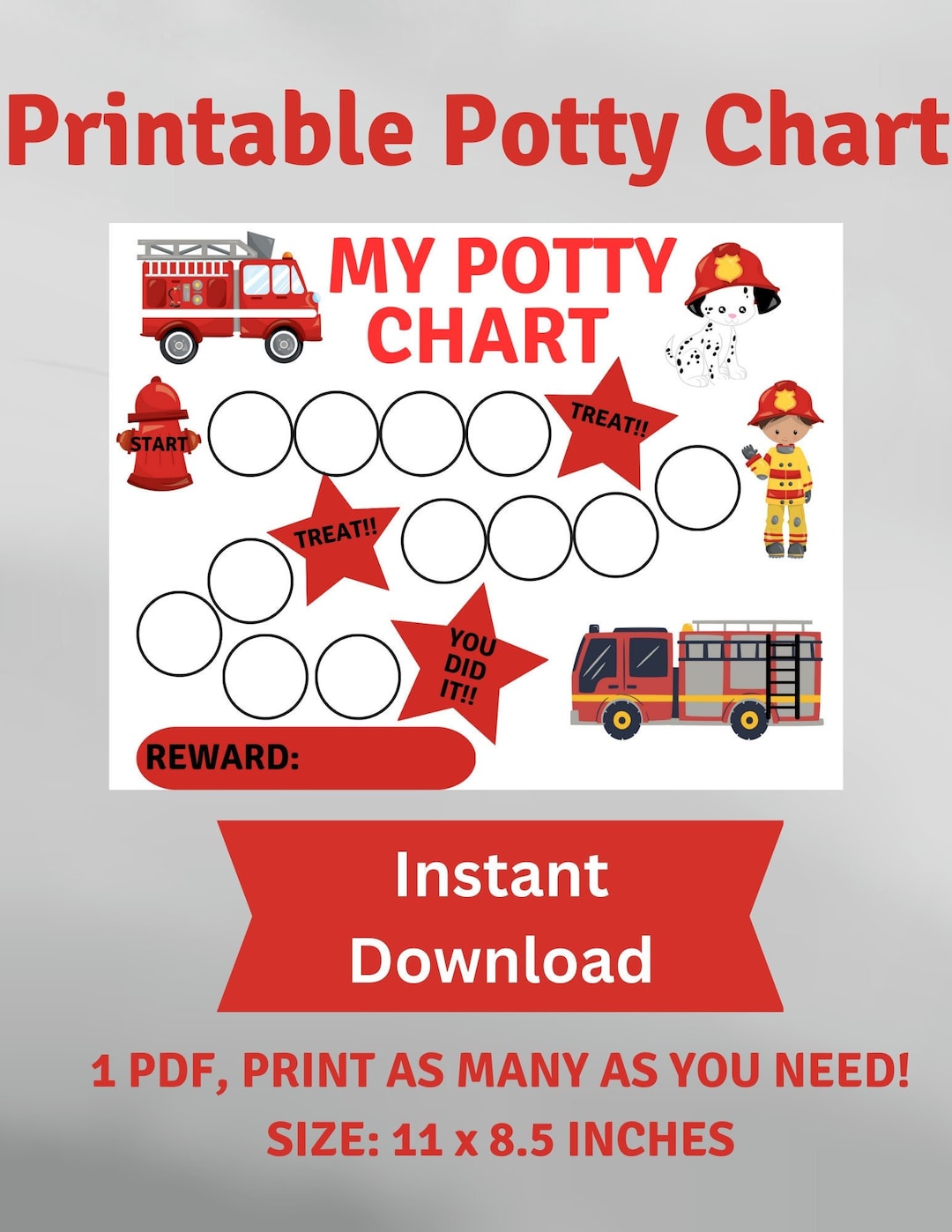 Firetruck Potty Chart Printable - Etsy