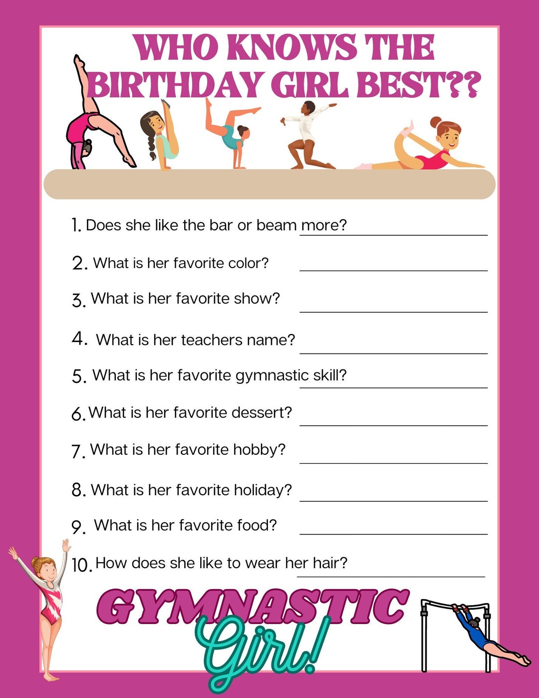 Gymnastic Birthday Party Game, Birthday Party Game, Gymnastics Party ...