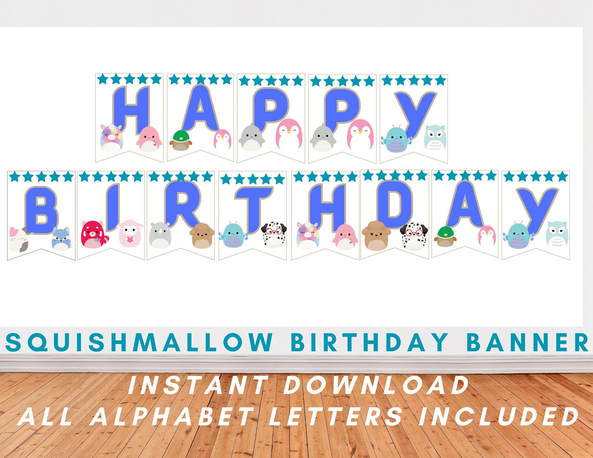 Squishmallow Blue Birthday Banner, Squishmallow Birthday, Squishmallow ...