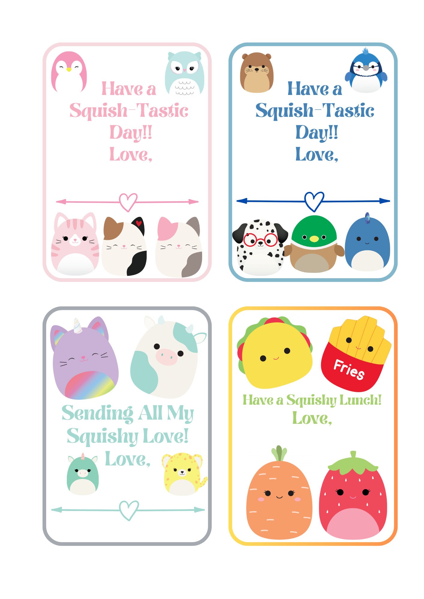 Squishmallow Lunch Box Notes, Lunch Box Notes for Kids, Squishmallow ...