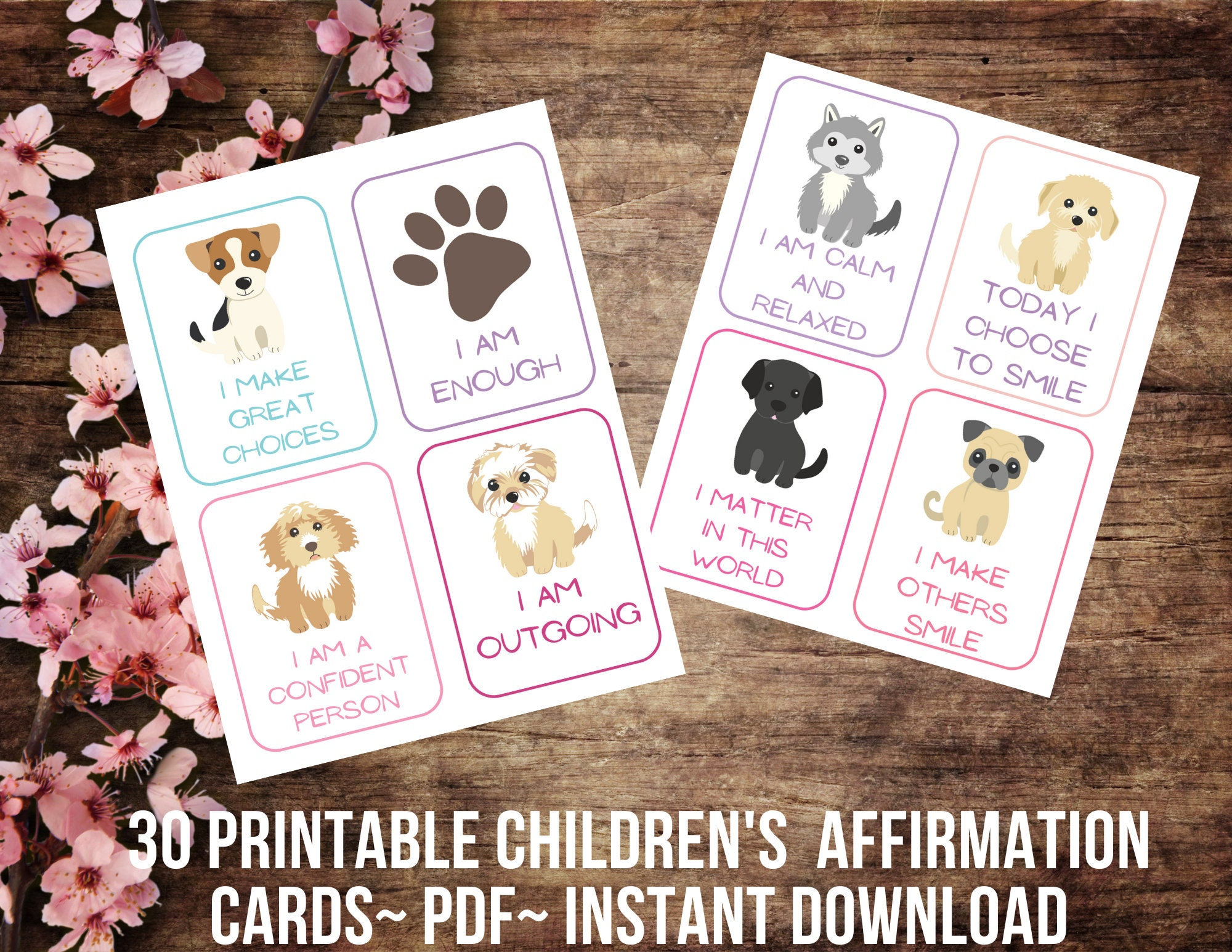 Children's Dog Positive Affirmation Cards, Printable Kids Affirmation ...