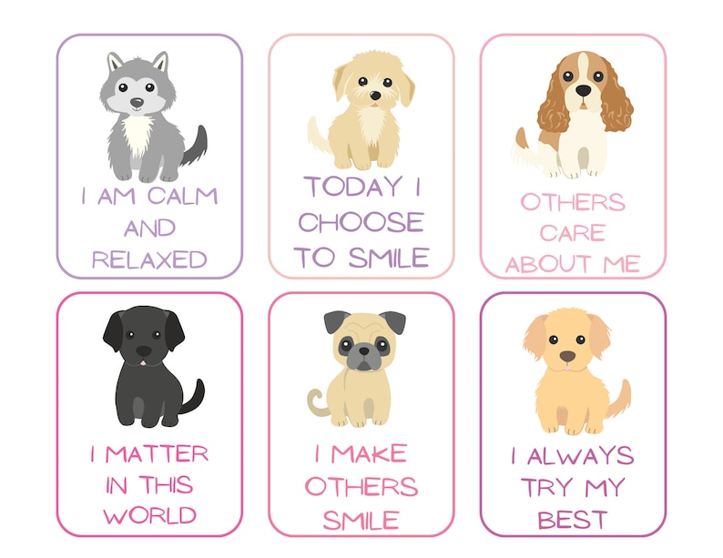 Children's Dog Positive Affirmation Cards, Printable Kids Affirmation ...
