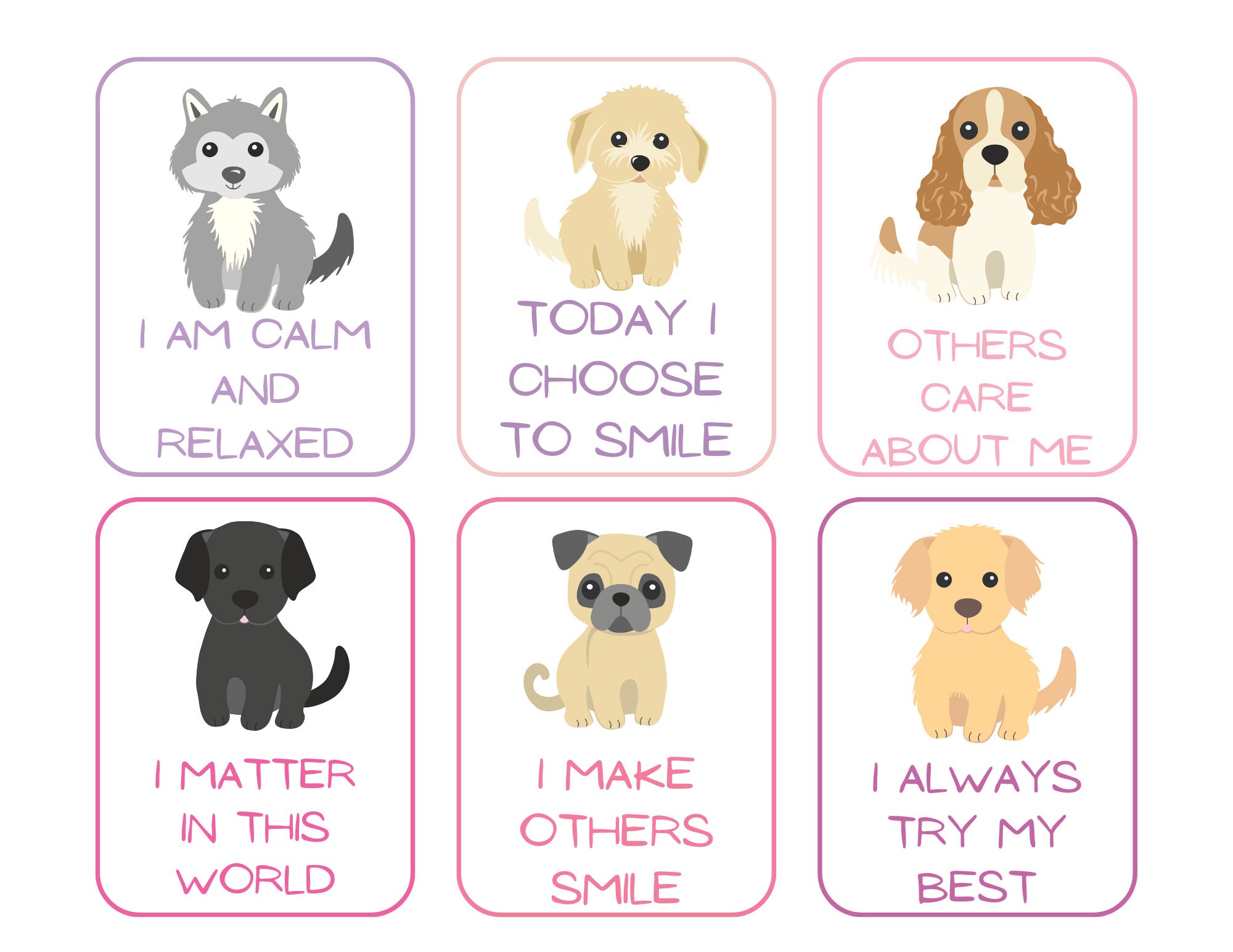 Children's Dog Positive Affirmation Cards, Printable Kids Affirmation ...