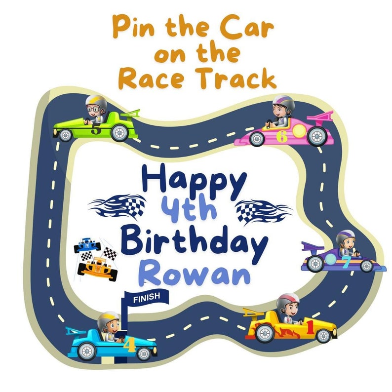 Pin the Race Car on the Race Track Game, Pin the Tail Game, Birthday ...