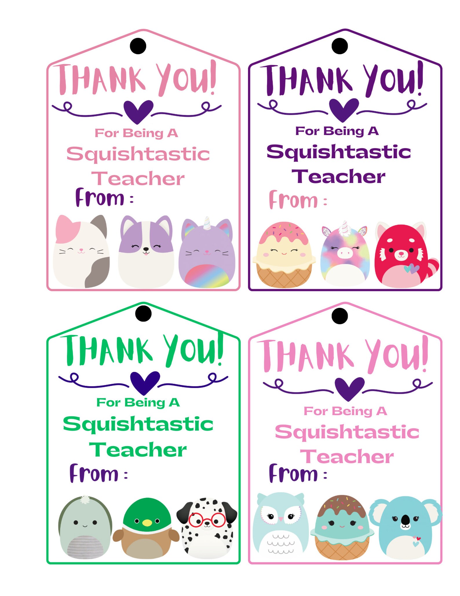 Squishmallow Teacher Thank You Gift Tag, Teacher Gift Bag Tag, Teacher ...