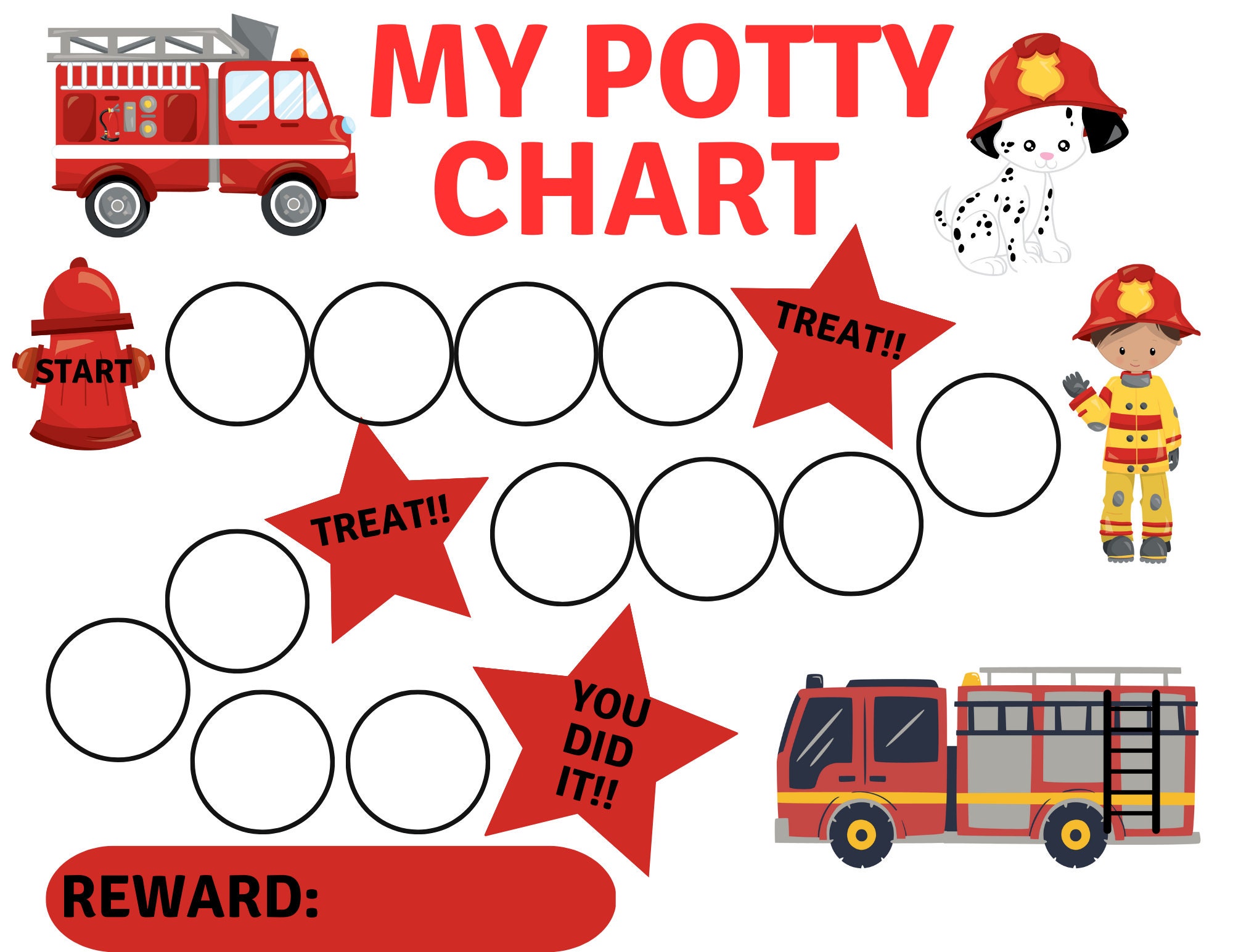 Firetruck Potty Chart Printable - Etsy