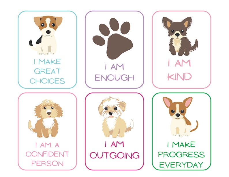 Children's Dog Positive Affirmation Cards, Printable Kids Affirmation ...