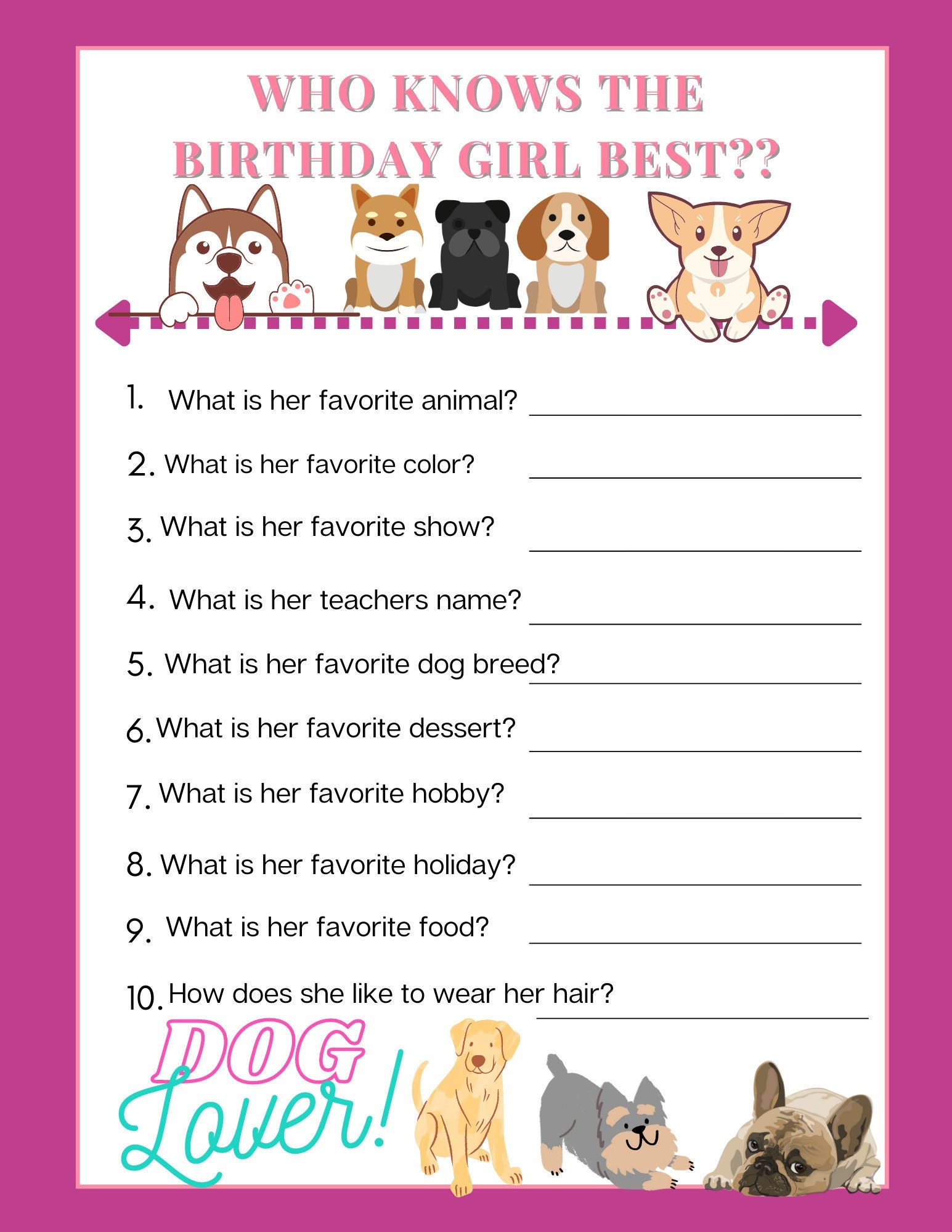 Dog Themed Birthday Party Game - Etsy