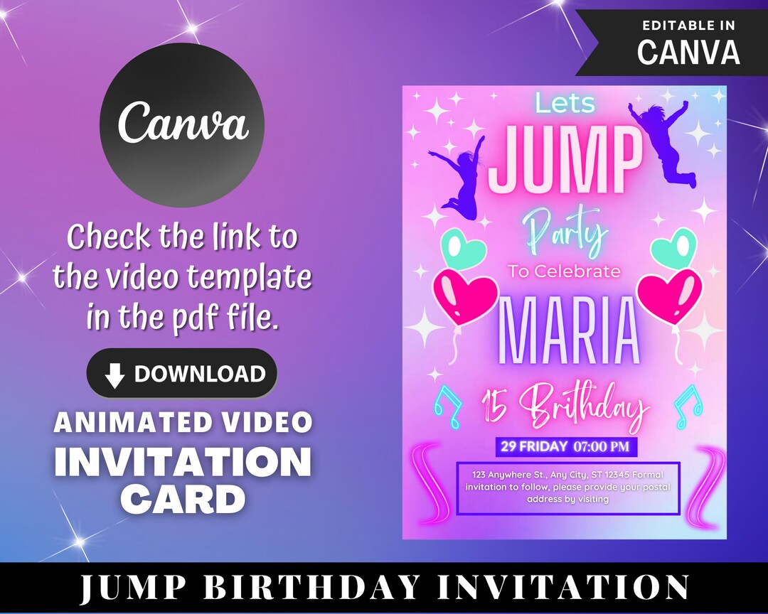 Editable Jump Birthday Party Invitation, Tie Dye Jump Birthday Party ...