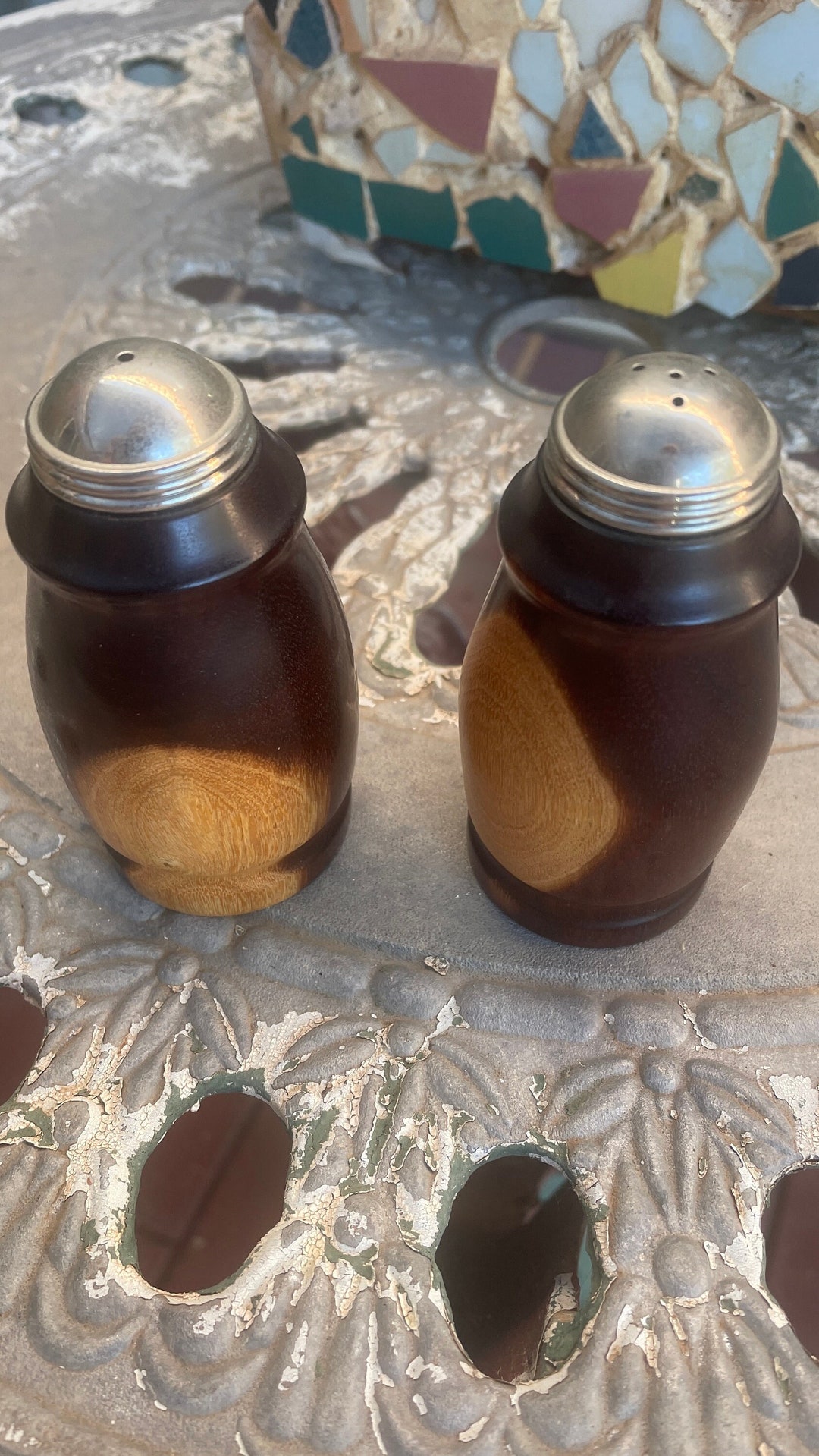Local Rosewood Handmade Salt & Pepper Shakers-stylish-unique Stand 9.5 ...