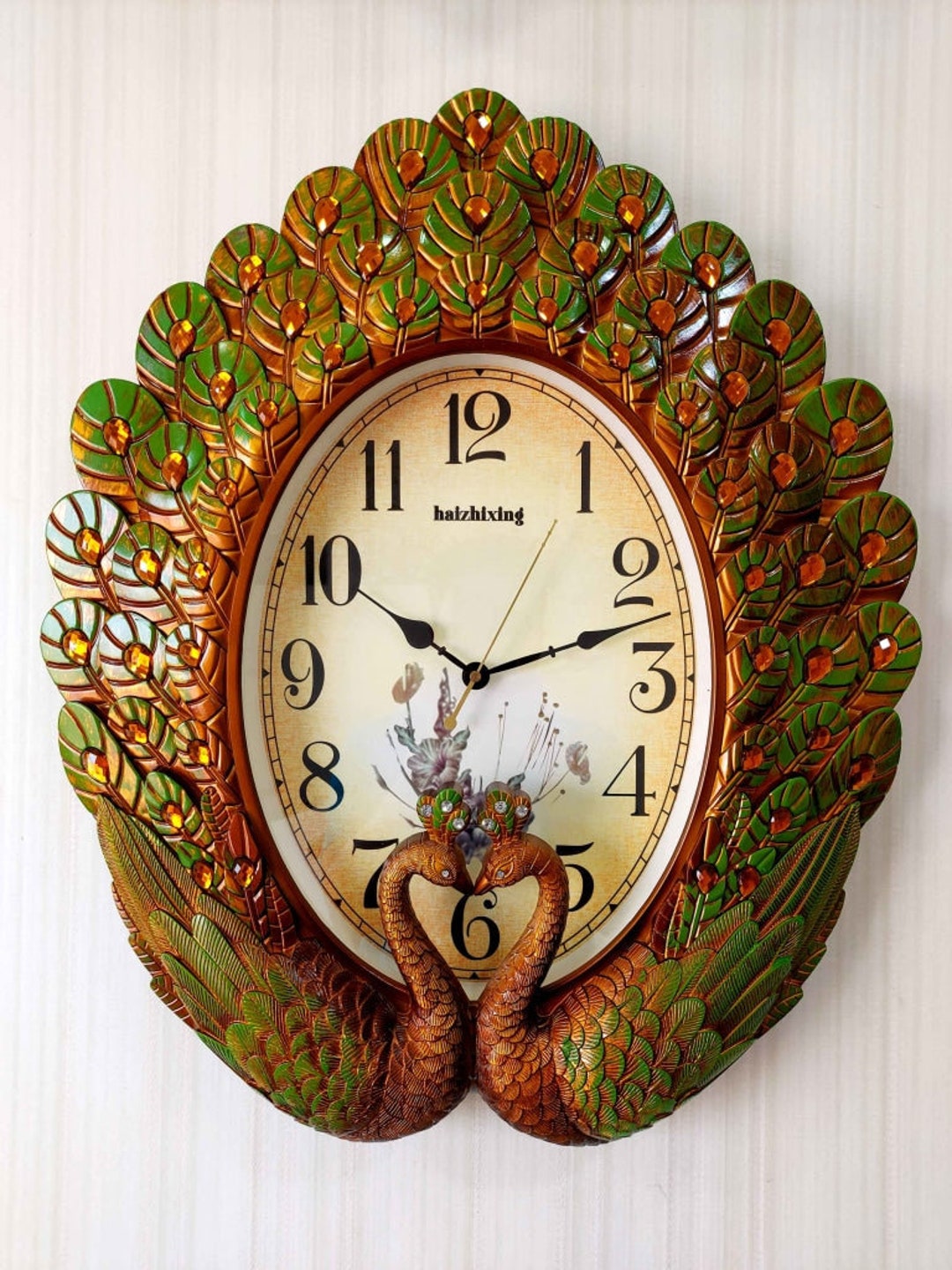Royal Green Peacock Wall Clock Minimal Wall Clock Unique - Etsy