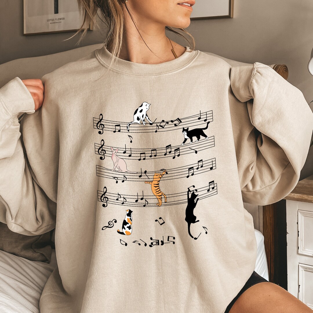Cat Musician Sweatshirt: Funny Music Notes Cat Lover Gift - Etsy