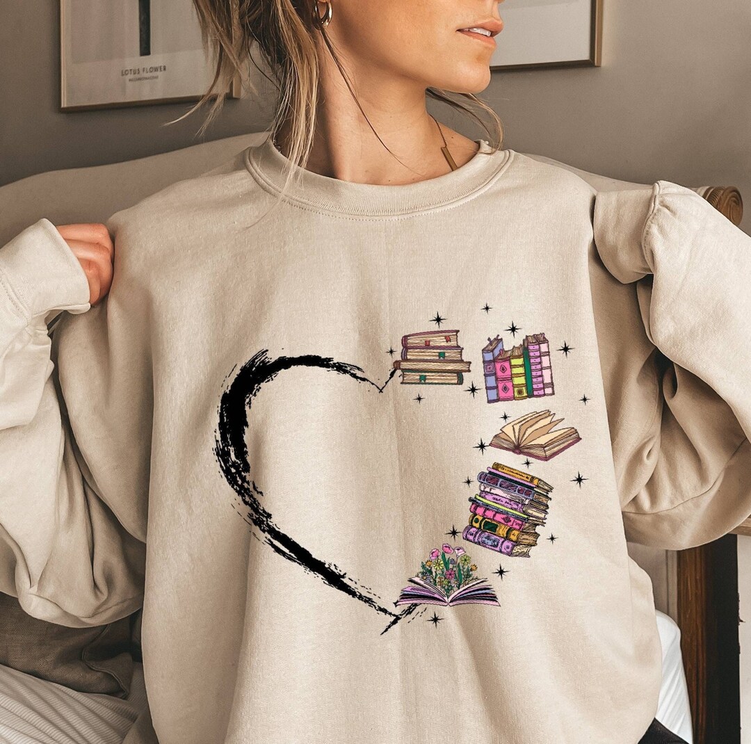 Book Lover Sweatshirt, Heart Themed Book Shirt, Librarian Sweatshirt ...