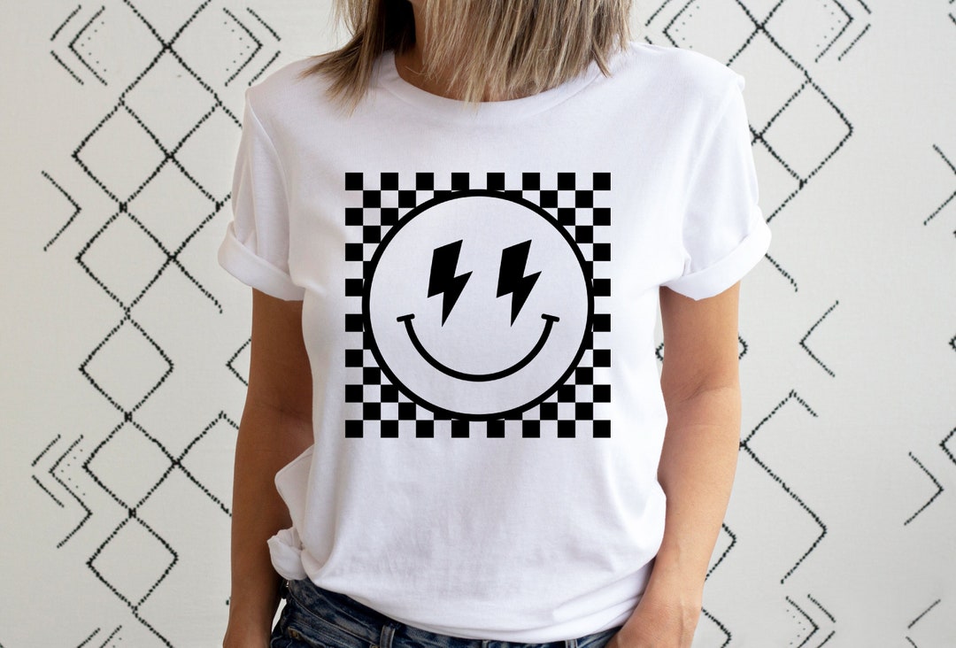 Checkered Pattern Smiley Face Vintage T-shirt, Retro Smiley Face Shirt ...