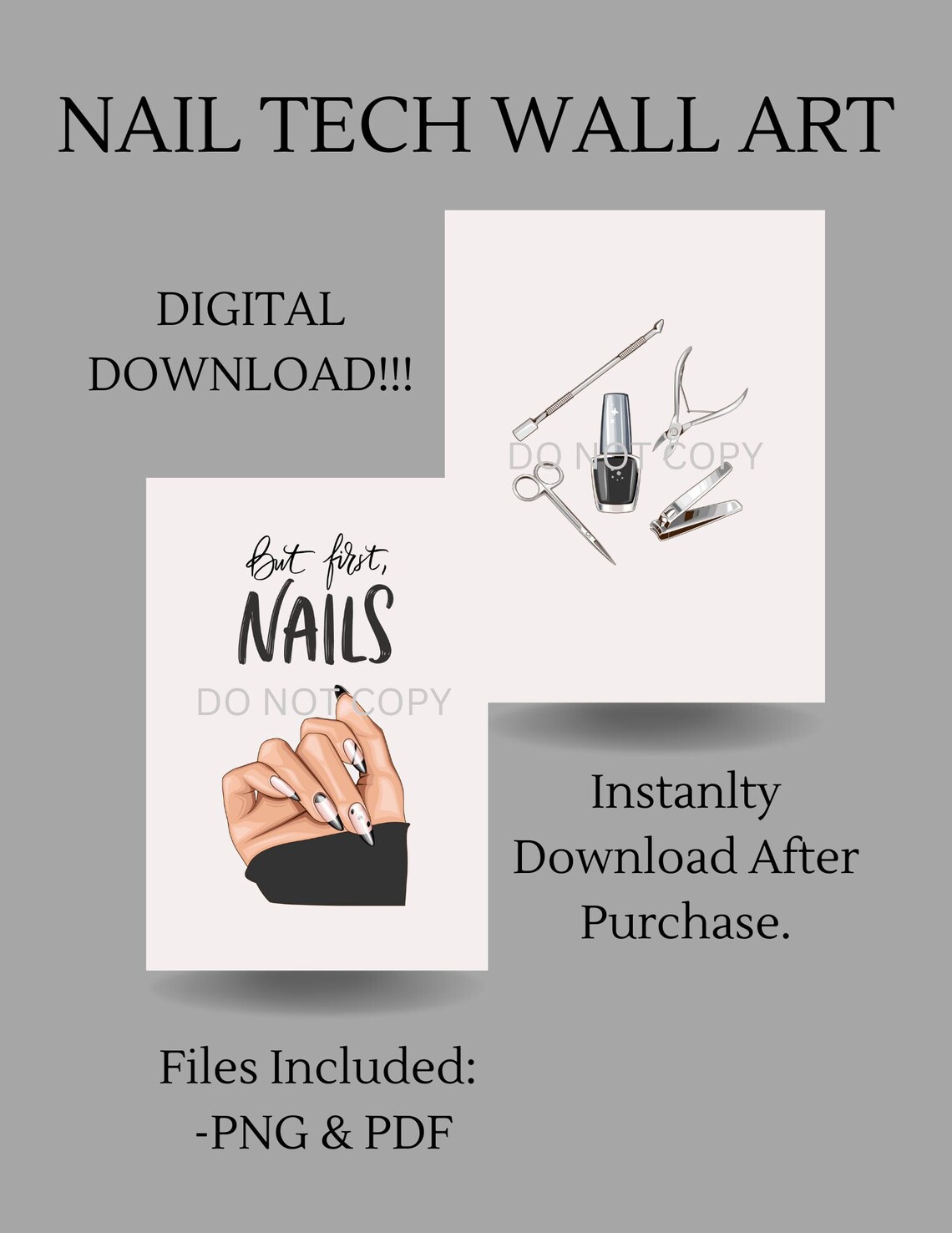 Nail Tech Wall Art, Nail Salon Wall Art , Nail Tech Digital Art, Set of ...